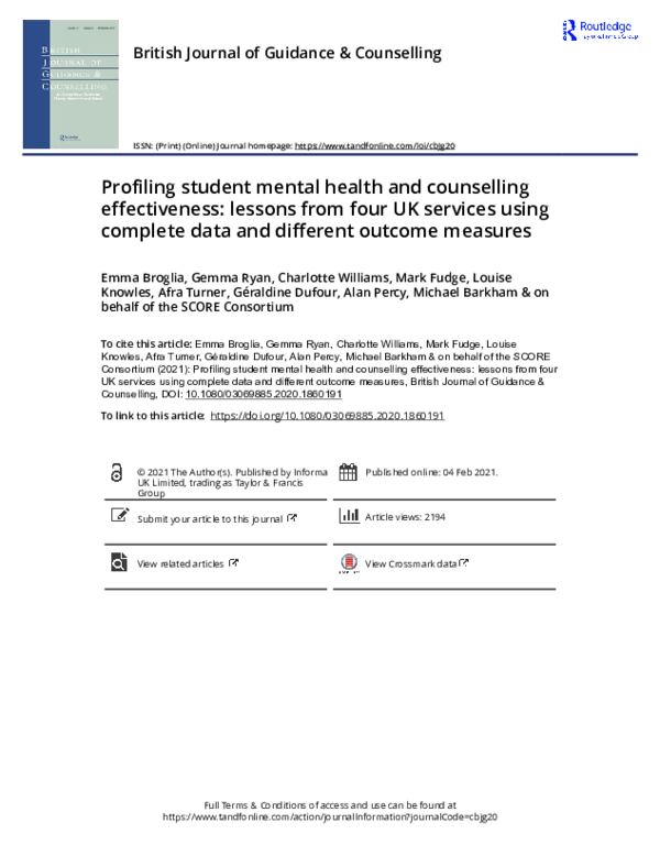 (PDF) Profiling student mental health and counselling effectiveness ...