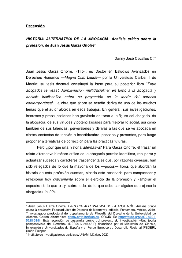 (PDF) Recensión de «HISTORIA ALTERNATIVA DE LA ABOGACÍA. Análisis ...