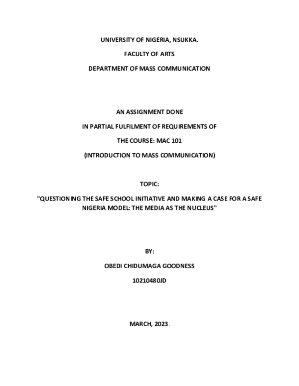 (DOC) UNIVERSITY OF NIGERIA, NSUKKA