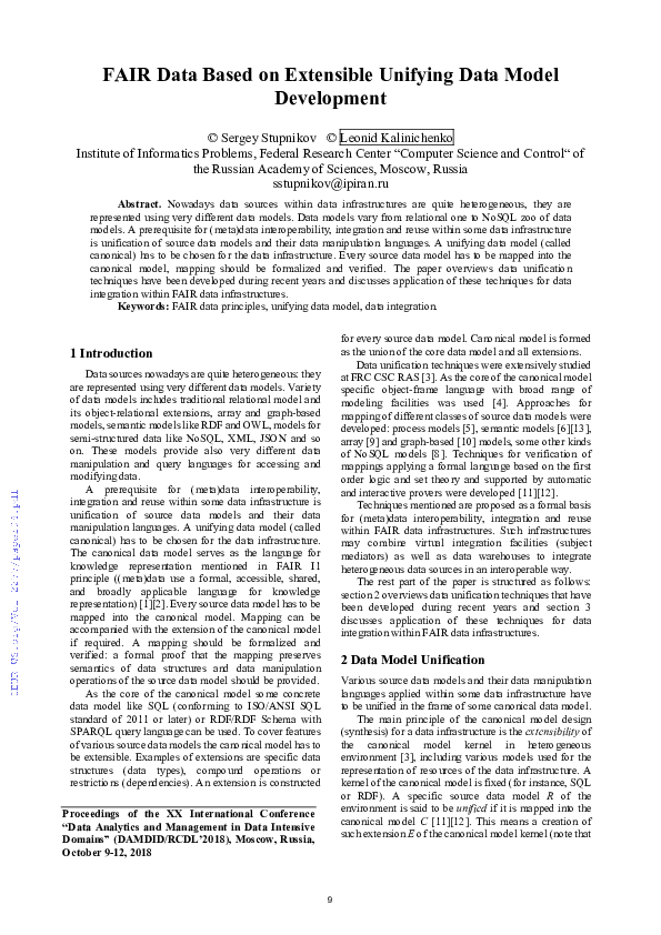 Pdf Fair Data Based On Extensible Unifying Data Model Development 1894