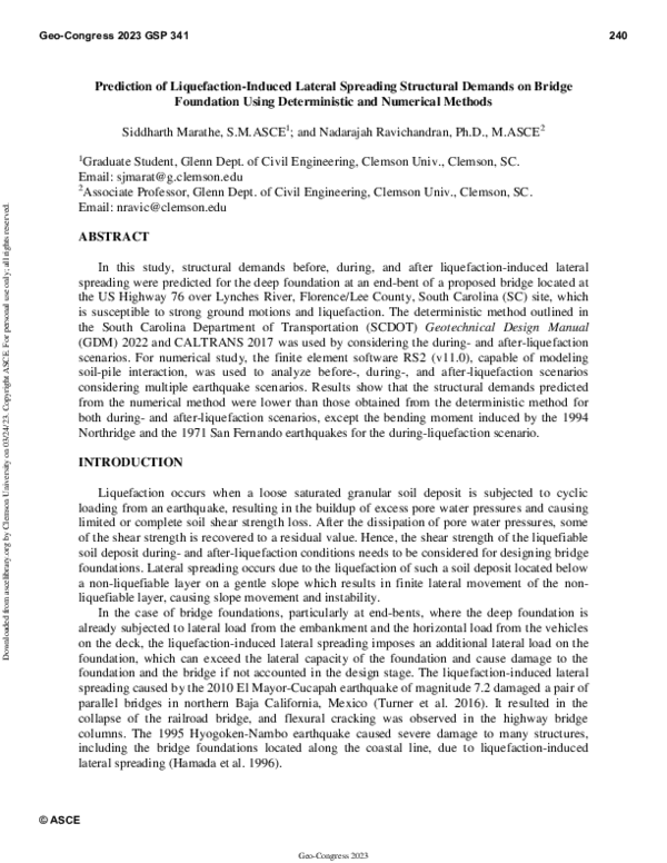 (PDF) Prediction of Liquefaction-Induced Lateral Spreading Structural Demands on Bridge ...