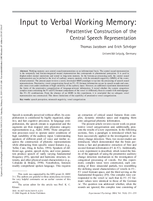 (PDF) Input to Verbal Working Memory