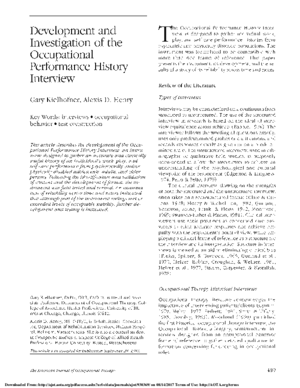 (PDF) Development and Investigation of the Occupational Performance ...
