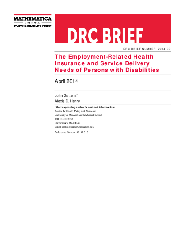 (PDF) DRC BRIEF NUMBER: 2014- 02 The Employment-Related Health ...