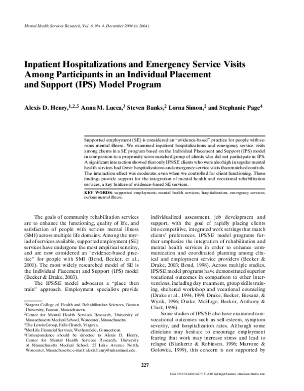 (PDF) Inpatient Hospitalizations and Emergency Service Visits Among ...
