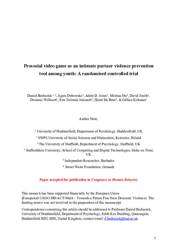 (PDF) Prosocial video game as an intimate partner violence prevention ...
