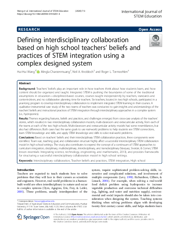 (PDF) Defining interdisciplinary collaboration based on high school teachers’ beliefs and ...