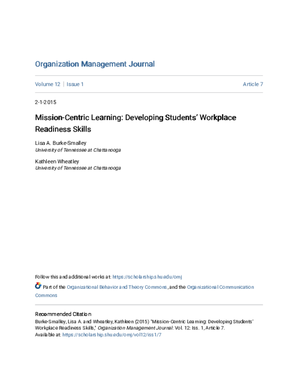 (PDF) Mission-Centric Learning: Developing Students’ Workplace Readiness Skills