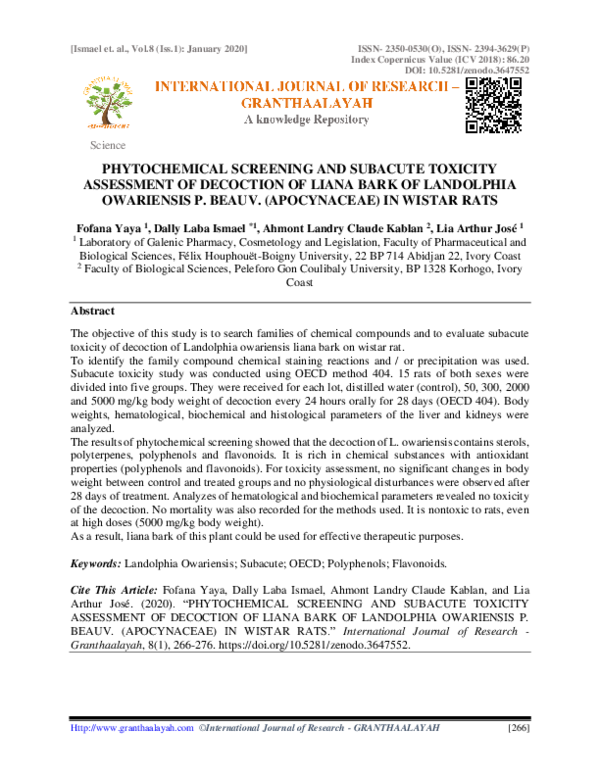(PDF) Phytochemical Screening and Subacute Toxicity Assessment of ...