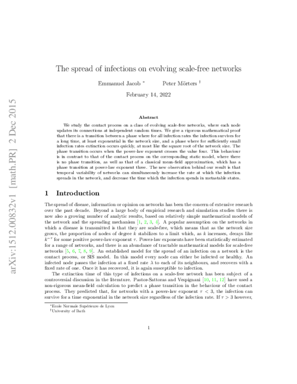 (PDF) The spread of infections on evolving scale-free networks