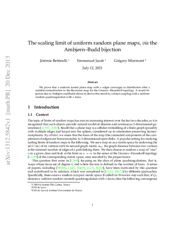 Pdf The Scaling Limit Of Uniform Random Plane Maps Via The