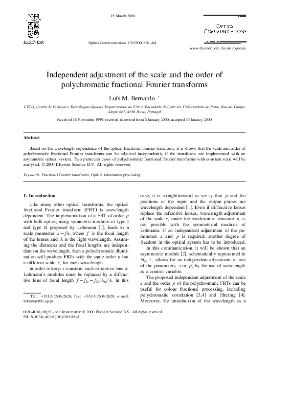 Pdf Independent Adjustment Of The Scale And The Order Of Polychromatic Fractional Fourier