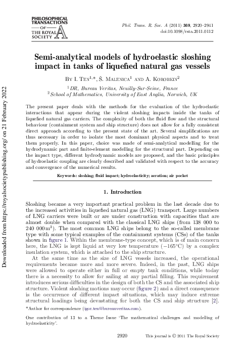 (PDF) Semi-analytical models of hydroelastic sloshing impact in tanks of liquefied natural gas ...
