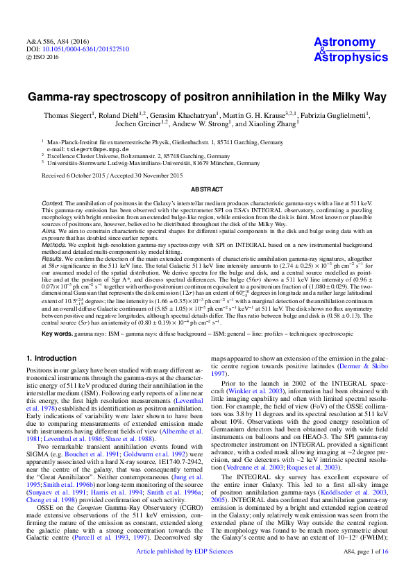 (PDF) Gamma-ray spectroscopy of positron annihilation in the Milky Way ...
