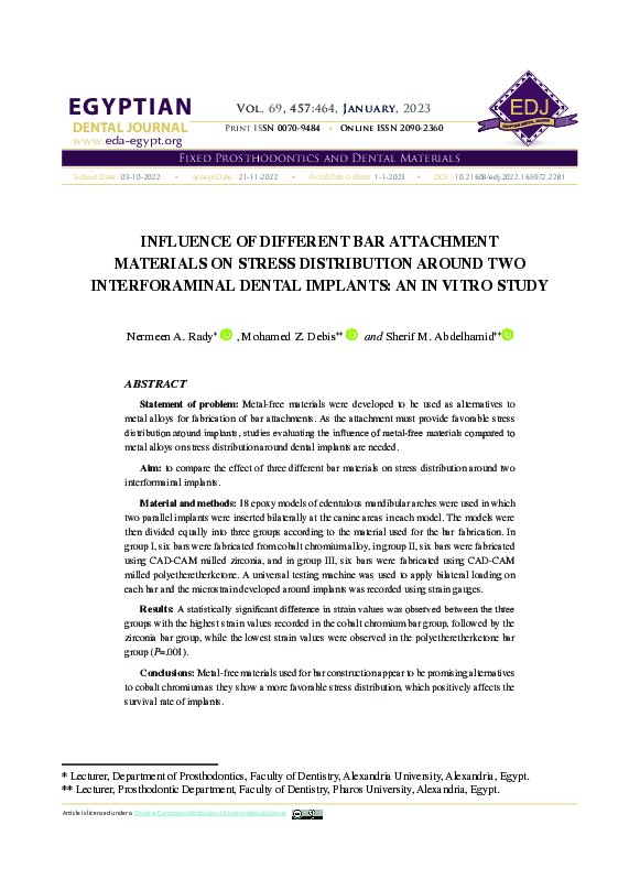 Pdf Influence Of Different Bar Attachment Materials On Stress Distribution Around Two