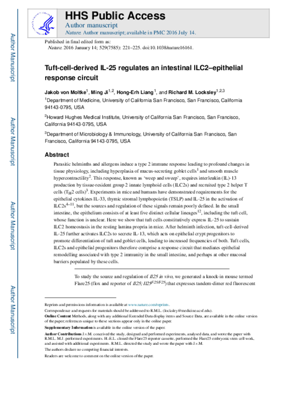 (PDF) Faculty of 1000 evaluation for Tuft-cell-derived IL-25 regulates ...