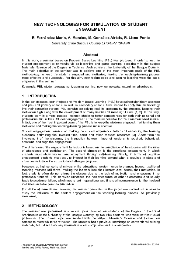 (PDF) New Technologies for Stimulation of Student Engagement