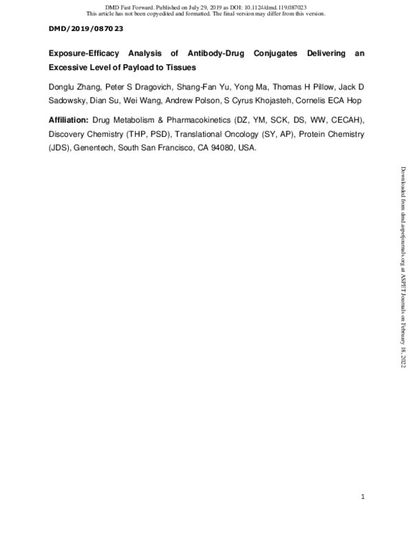 (PDF) Exposure-Efficacy Analysis of Antibody-Drug Conjugates Delivering ...