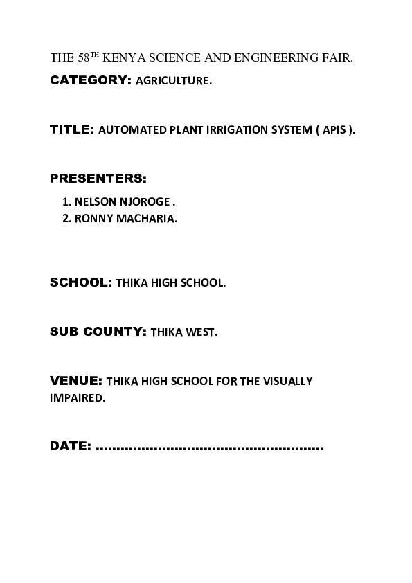 (DOC) THE 58TH KENYA SCIENCE AND ENGINEERING FAIR APIS