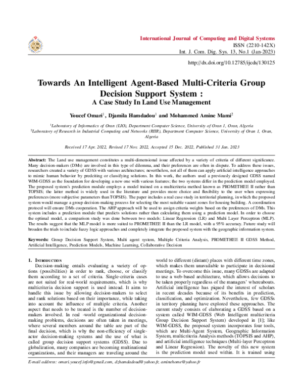(PDF) Towards An Intelligent Agent-Based Multi-Criteria Group Decision Support System : A Case ...