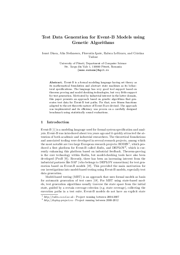 (PDF) Test Data Generation for Event-B Models Using Genetic Algorithms