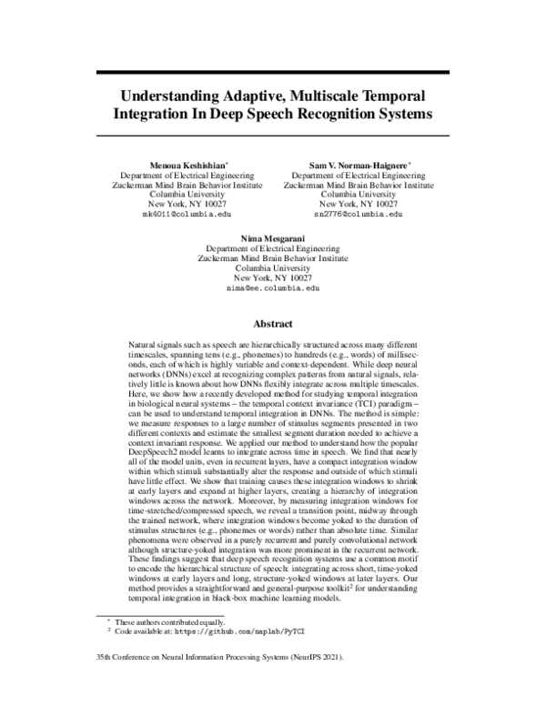 (PDF) Understanding Adaptive, Multiscale Temporal Integration In Deep Speech Recognition Systems