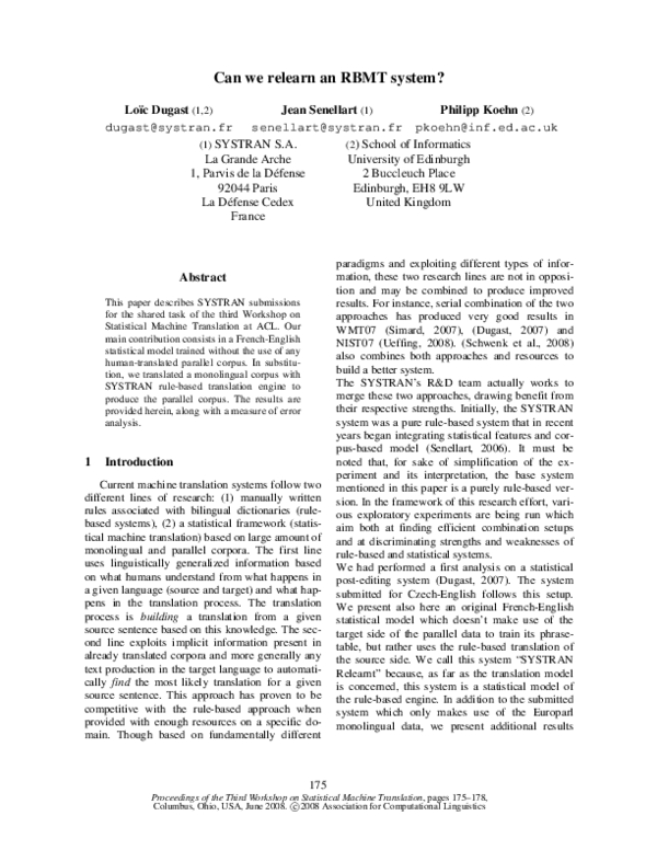 (PDF) Can we relearn an RBMT system?