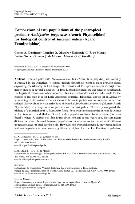 (PDF) Comparison of two populations of the pantropical predator ...
