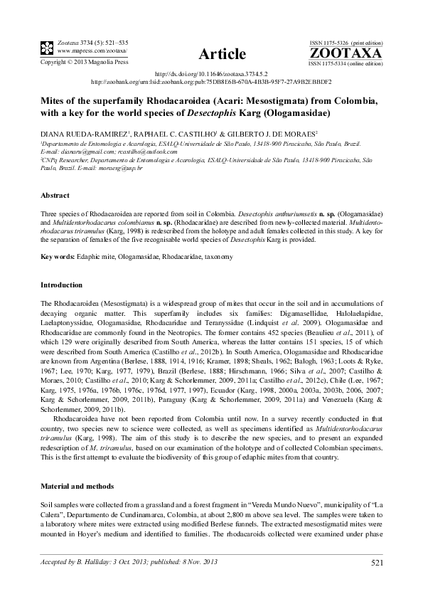 (PDF) Mites of the superfamily Rhodacaroidea (Acari: Mesostigmata) from ...