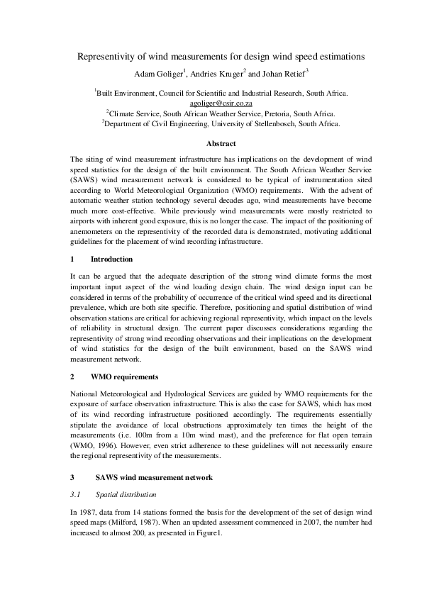 (PDF) Representivity of wind measurements for design wind speed estimations
