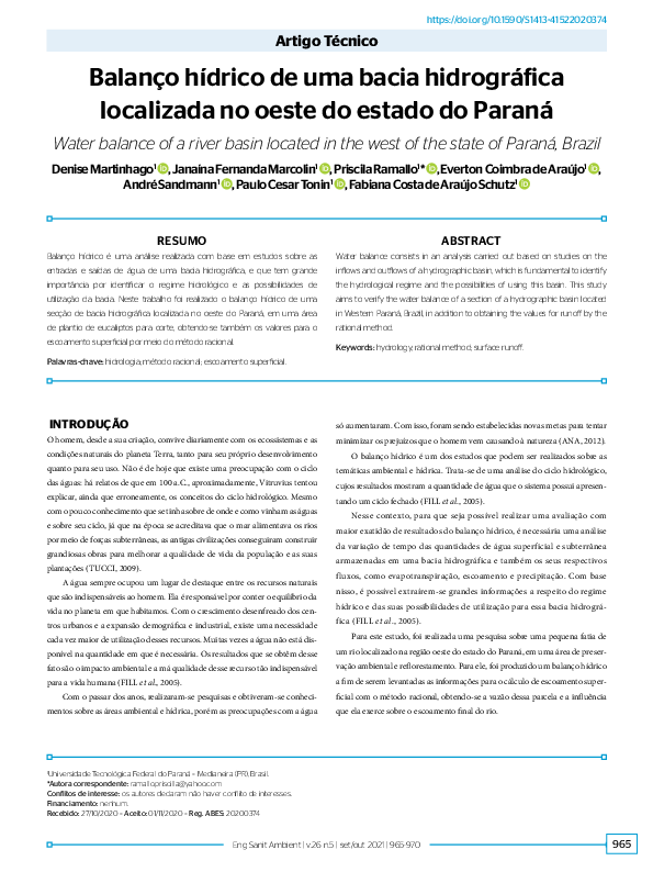 (PDF) Balanço hídrico de uma bacia hidrográfica localizada no oeste do ...