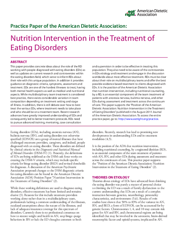 (PDF) Nutrition intervention in the treatment of eating disorders, from ...