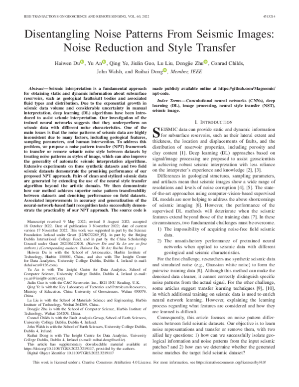 (PDF) Disentangling Noise Patterns From Seismic Images: Noise Reduction and Style Transfer