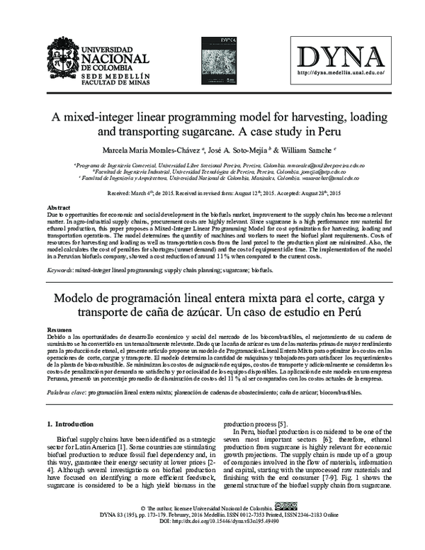 Pdf A Mixed Integer Linear Programming Model For Harvesting Loading