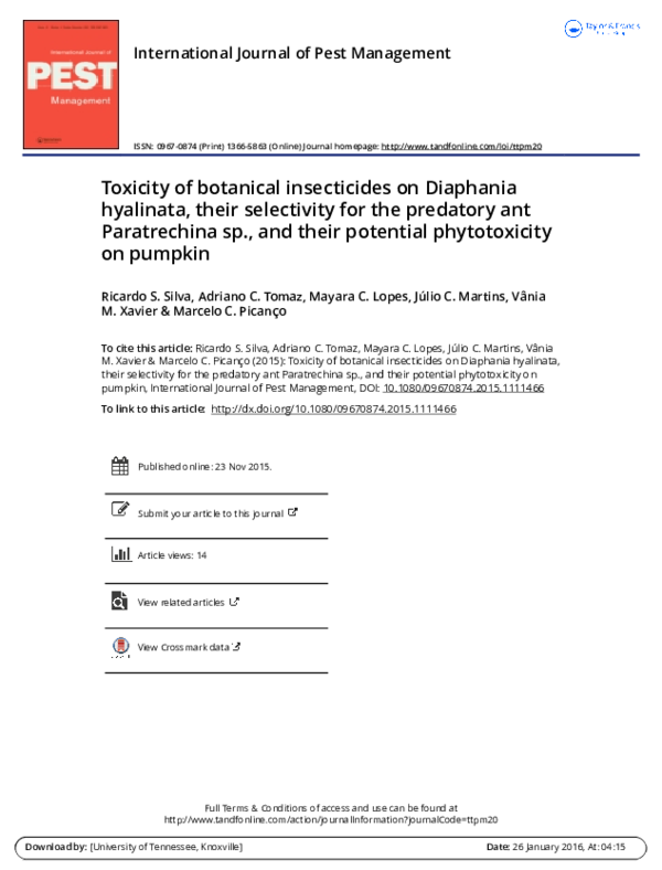 (PDF) Toxicity of botanical insecticides onDiaphania hyalinata, their ...