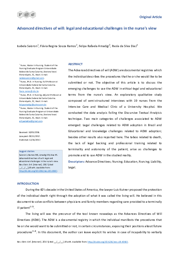 (PDF) Advanced directives of will : legal and educational challenges in ...