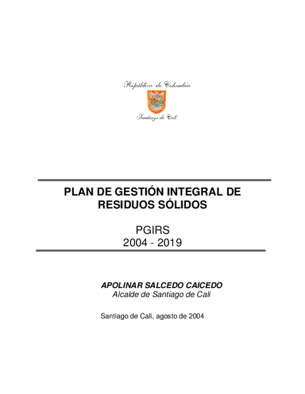 (PDF) Plan De Gestión Integral De Residuos Sólidos Pgirs 2004 - 2019