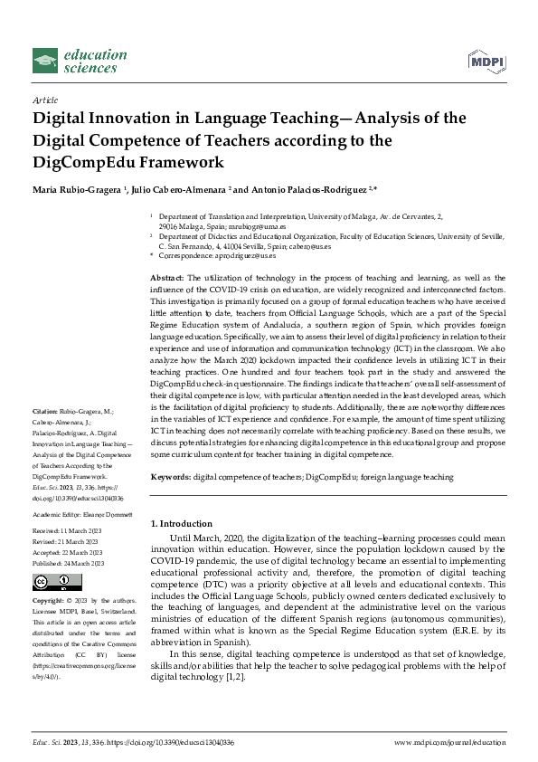 (PDF) Digital Innovation in Language Teaching-Analysis of the Digital Competence of Teachers ...