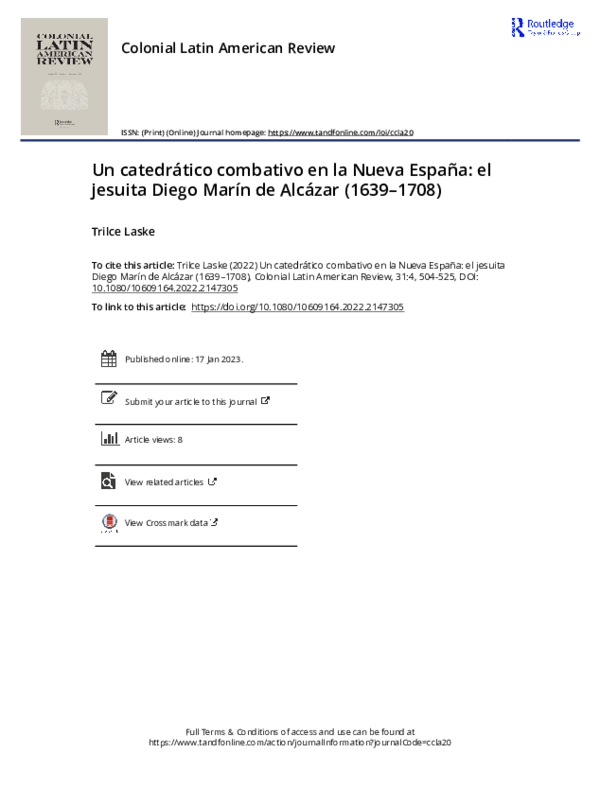 (PDF) Un catedrático combativo en la Nueva España: el jesuita Diego ...