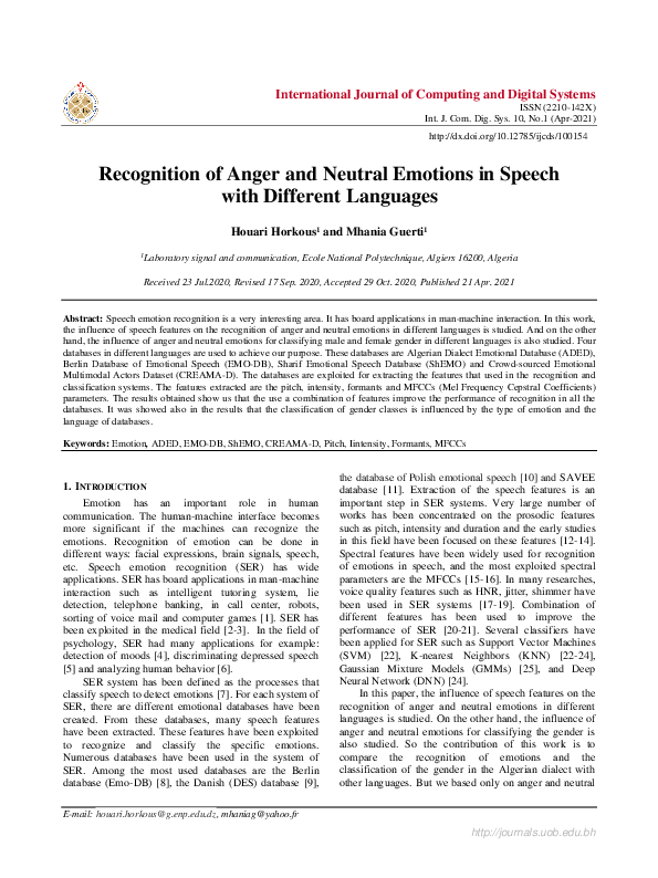 (PDF) Recognition of Anger and Neutral Emotions in Speech with ...