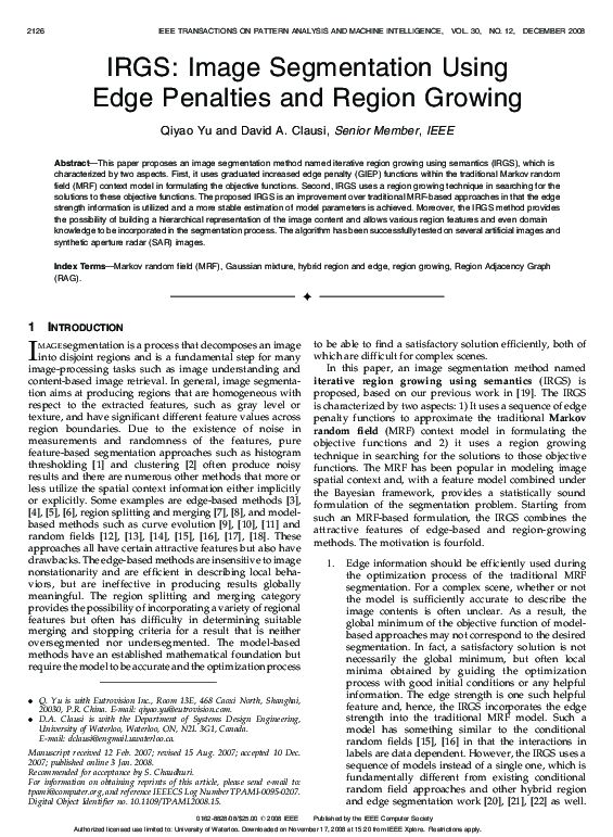 (PDF) IRGS: Image Segmentation Using Edge Penalties and Region Growing