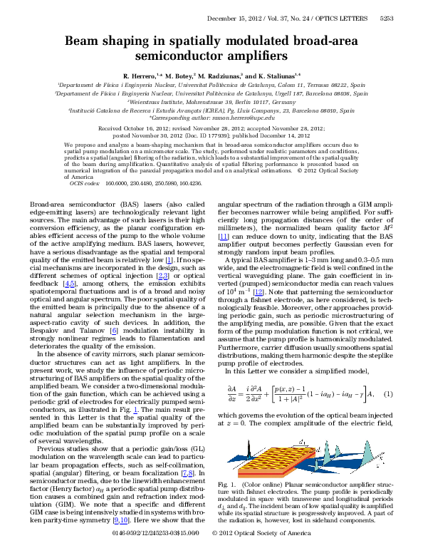 (PDF) Beam shaping in spatially modulated broad-area semiconductor amplifiers