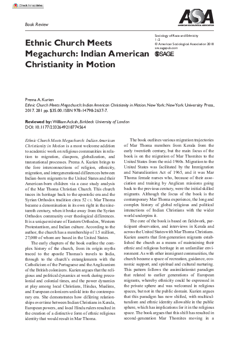 (PDF) Ethnic Church Meets Megachurch: Indian American Christianity in ...