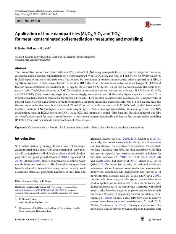 (PDF) Application of three nanoparticles (Al2O3, SiO2 and TiO2) for metal-contaminated soil ...
