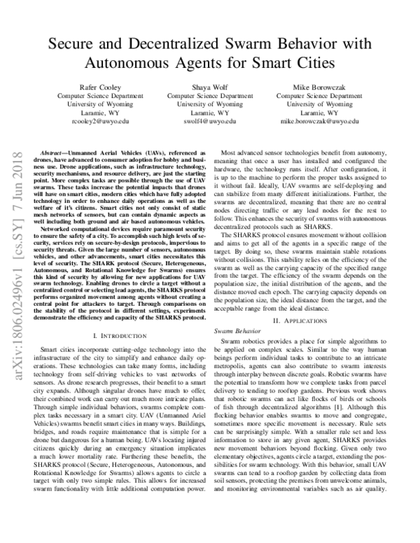 (PDF) Secure and Decentralized Swarm Behavior with Autonomous Agents for Smart Cities