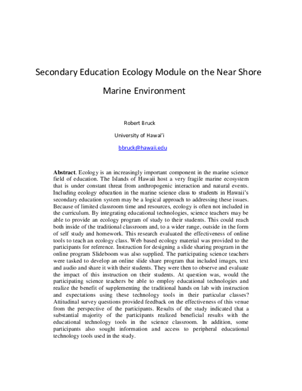 (PDF) Secondary Education Ecology Module on the Near Shore Marine ...