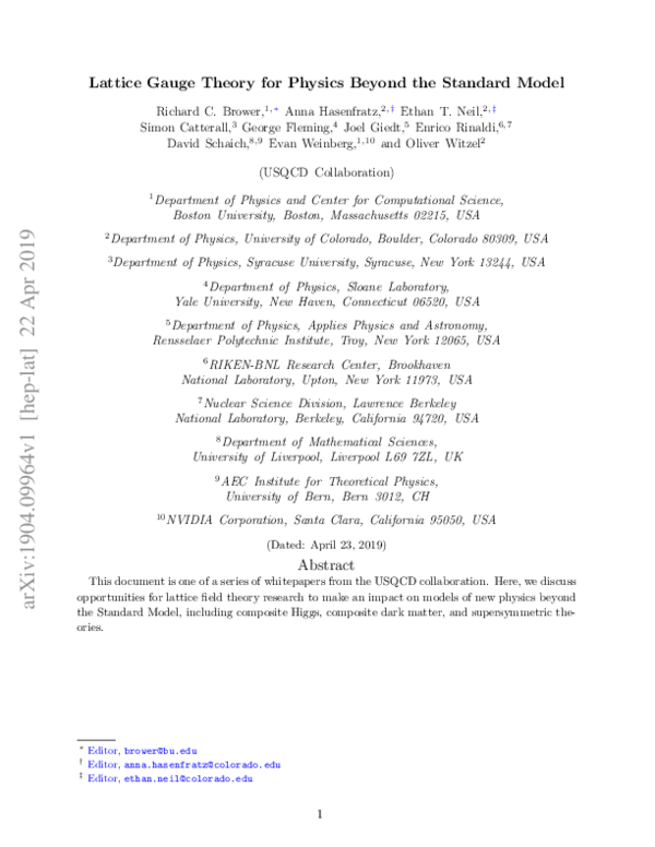 (PDF) Lattice gauge theory for physics beyond the Standard Model