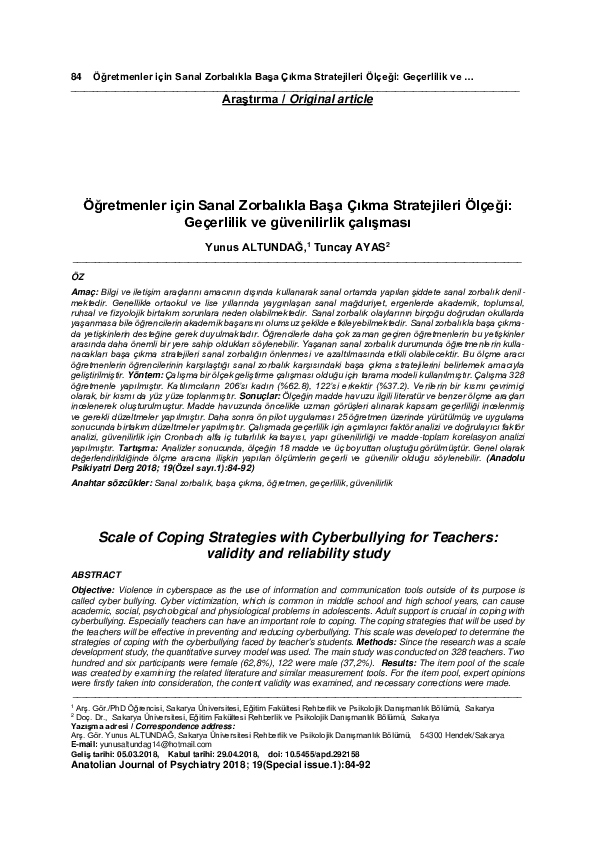 (PDF) Scale of Coping Strategies with Cyberbullying for Teachers ...
