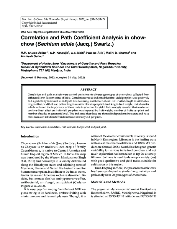 (PDF) Correlation and Path Coefficient Analysis in chowchow (Sechium edule (Jacq.) Swartz.)