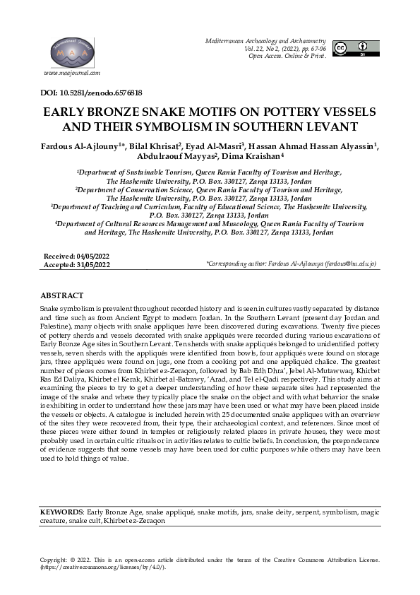 (PDF) Early Bronze Snake Motifs on Pottery Vessels and Their Symbolism ...